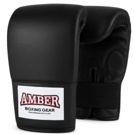 Amber Fight Gear Deluxe Boxing Bag Gloves – Premium Leather, Black