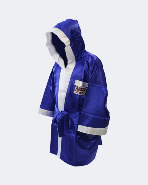 Full Length Satin Boxing Robe Blue w/White Outline-XXL